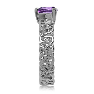 Silvershake Natural Trillion Shape Amethyst 925 Sterling Silver Triquetra Celtic Knot Eternity Ring Size 7