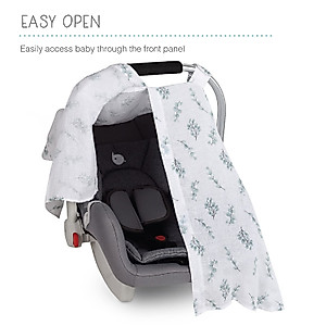 The Peanutshell Muslin Canopy Car Seat Cover, Breathable Lightweight 360° Protector Baby Car Seat Cover Size 36" x 24" - Gender Neutral Eucalyptus Pattern