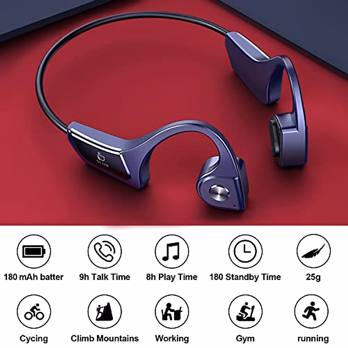 SLuB Bone Conduction Headphones,Bluetooth 5.0 Open-Ear Wireless Earphones,High Sound Quality,Ultra-Lightweight,Waterproof and Sweatproof Sports Headset(Blue)
