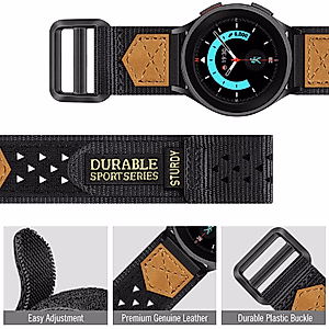 Fintie Band Compatible with Samsung Galaxy Watch 6 Classic 43mm 47mm/5 Pro 45mm/6 & 5 & 4 40mm 44mm/4 Classic 42mm 46mm, 20mm Nylon Sports Replacement Strap, Black