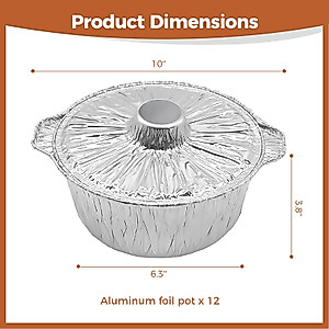 Tideme 12 PCS Disposable Aluminum Pots with Lid, Round Foil Pans, Disposable Cookware Food Containers, Portable Foil Pots for Vacation Trips Camping Baking Heating Cooking