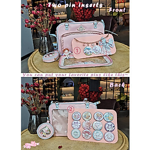 Eien Kaliforua Ita Bag Cute JK Uniform Bag Double Window Sweet PU Leather ita Bag Kawaii Pins Bag+cute small bag