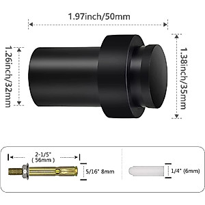 KOLAKO Door Stopper, Cylindrical Floor Door Stop, 2 Inch/Stainless Steel, Black Modern Heavy Duty Brushed Solid DoorStops with Rubber Bumper, Floor Door Stops for Bottom of Door, 6 Pack