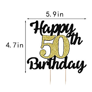 LVEUD happy birthday cake topper Black Font Golden Numbers 50th birthday happy Cake Topper -Birthday Party Decorations (50th)