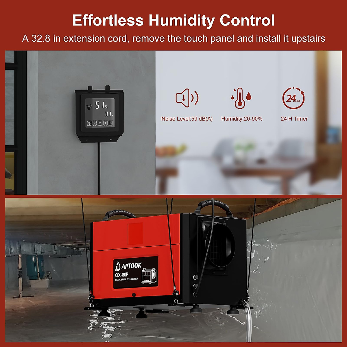 APTOOK 140 Pint Commercial Dehumidifier, Crawl Space Dehumidifier with drain Hose for Basements, Flood Repair Water Damage Restoration, Auto Defrost, Memory Starting