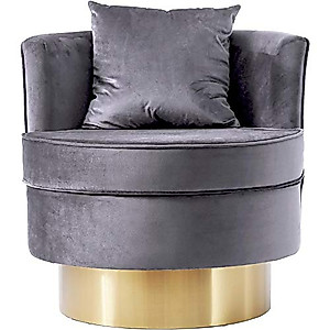 Meridian Furniture Kendra Collection Modern | Contemporary Velvet Upholstered Accent Chair with Swivel Base in Gold Finish, 29" W x 29" D x 29" H, Gray