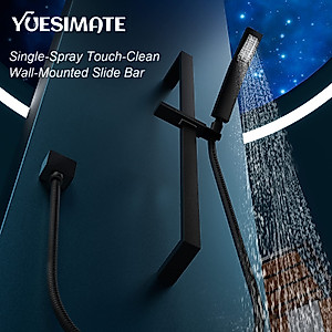 YUESIMATE Round Hand Held Shower Head with Slide Bar, Brass Shower Slide Bar Matte Black, Adjustable Height Shower Head with Handheld Spray, Shower Wand Holder, 59.06-Inch Shower Hose