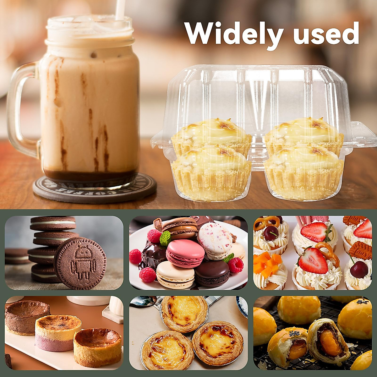 GothaBach 40 Pack 4-Compartment Clear Plastic Cupcake Boxes, 4-Cavity Cupcake Holders, Clear Cupcake Containers