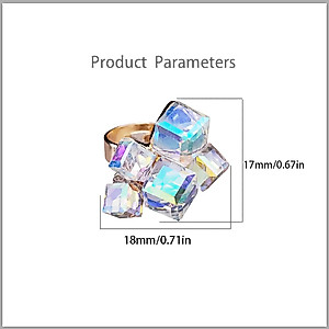 Boho Square Crystal Statement Ring for Women Girls Gold Plated Adjustable Expandable Promise Engagement Geometric Rings Comfort Fit Elegant Art Deco Birthday Christmas Cocktail Party Y2K Jewelry Gift