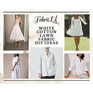 White Cotton Fabric by The Yard | 60” inches Wide Lining Fabric | 5 Yard Cotton Fabric | 75 GSM Thin Lightweight 100% Cotton Fabric | Cotton Lawn Fabric by The Yard | Fabric by The Yard Cotton