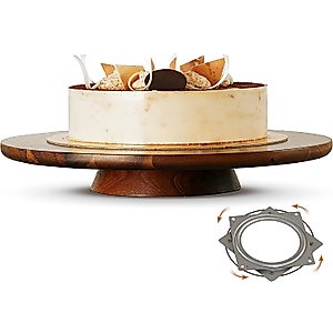 TIDITA 13" Acacia Wood Cake Stand Rotating – Rustic Cake Stand Turntable – Wooden Revolving Spinner Cake Decorating Supplies - Use at Parties, Weddings, Restaurants (Acacia Wood)