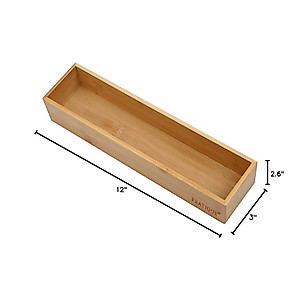 PRATIQUE Bamboo Drawer Organizer - Kitchen Utensil Organizer Silverware Tray Cutlery Holder，Office Desk Supplies and Accessories (12x3x2.6 inch)