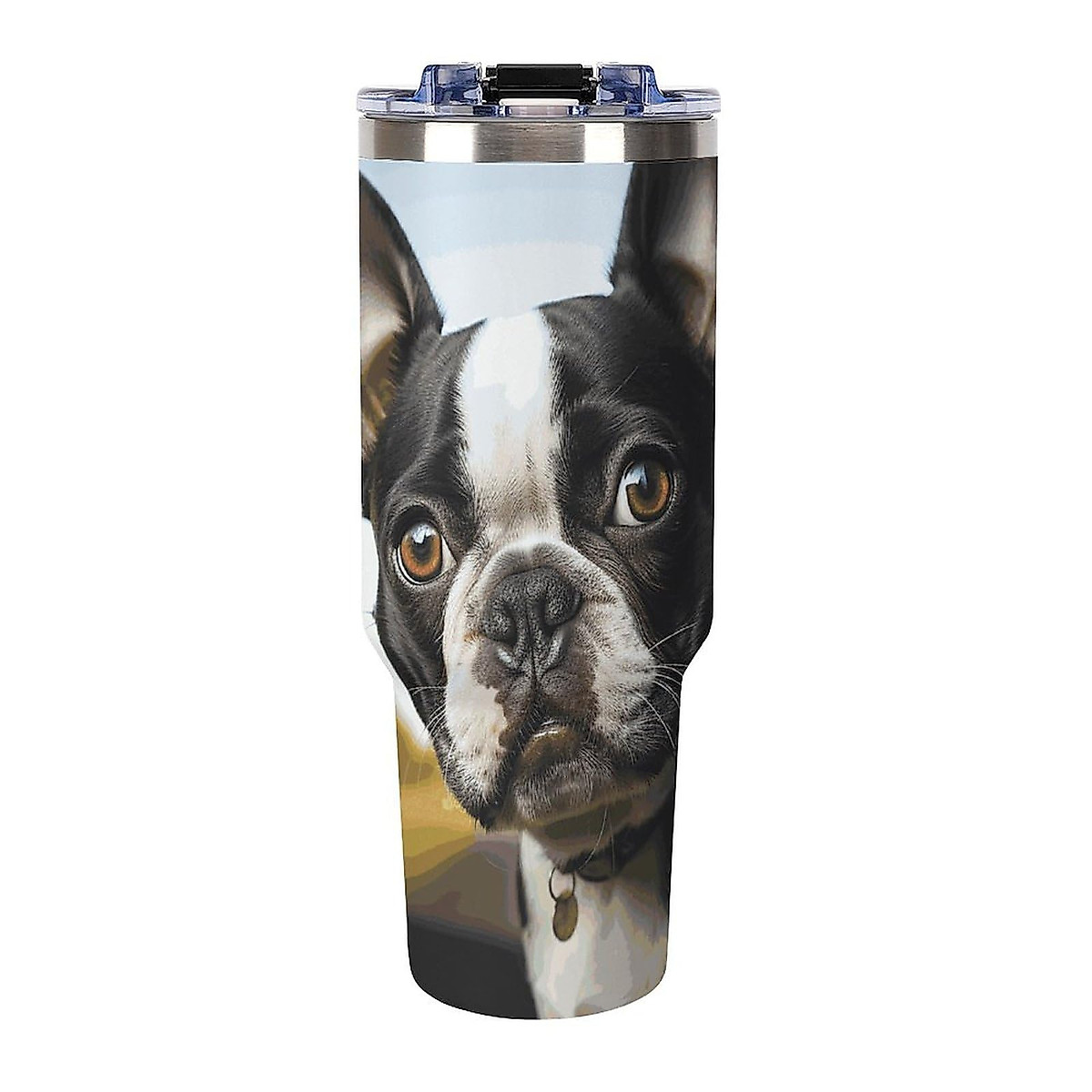 40 Oz Personalized Tumbler with Handle And Straw Puppy Dog Boston Terrier Stainless Steel Insulated Tumblers Reusable Car Thermal Cup Travel Coffee Mug for Women Men