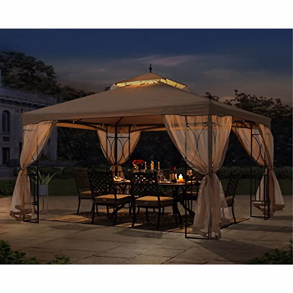 ABCCANOPY Patio Outdoor Gazebo 10X12 - Gazebo Canopy with Netting and Corner Frame Screen Wall for Backyard,Garden Gazebo Lawn (Khaki)