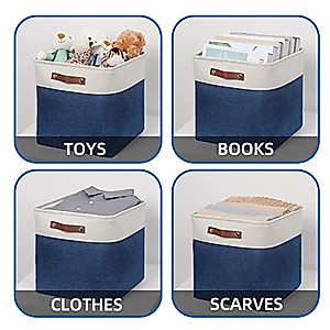 Temary Storage Baskets for Cube Organizer 10Pack Fabric Basket with Handles for Organizing Cube Storage Bins Storage Basket Shelf Baskets for Home Office Closet (White&Blue)