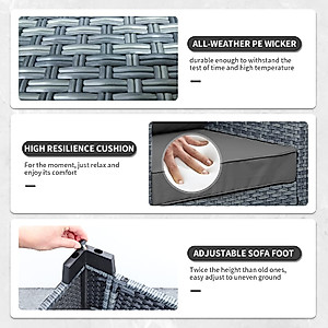 Lviden 6 Pieces Wicker Patio Furniture Sets Outdoor Conversation Set PE Rattan Sectional Sofa Couch with Storage Table and Grey Cushions