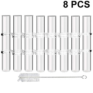 DOITOOL 8Pcs Test Tube Vase Decorative Glass Vase Hinged Bud Test Tubes Vases Planter Arranging Container Hydroponic Holder Decor with Hooks and Brushes 18cm