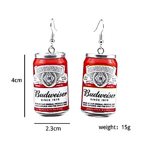 3D Simulation Beer Bottle Earrings Cute Beer Bottle Drop Dangle Earrings Beer Mug Can Earrings Creative Party Jewelry for Women-Red