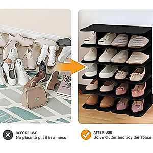 ACPOP 6-Tier Free-Standing Shoe Rack, Adjustable Shoe Shelf, Space Saving Shoes Storage Organizer Stand for Entryway, Hallway, Closet, Black