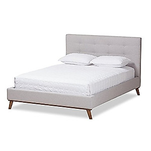 Baxton Studio Valencia Upholstered Queen Platform Bed in Gray Beige
