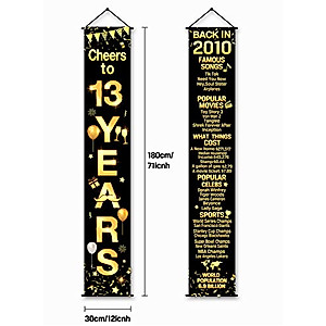 Thirteenth Birthday Decoration 2 Pieces 13th Birthday Party Decorations Cheers to Years Banner Party Decorations Welcome Porch Sign for Years Birthday Supplies (13th-2010)