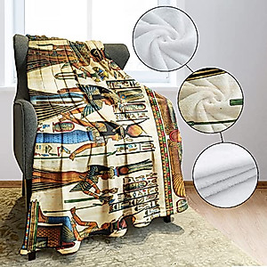 HommomH Fleece Blanket 60" x 80" Egyptian Decorative Papyrus Queen Nefertari Lightweight Fuzzy Cozy Soft Warm Throw for Men Women, Air Conditioning