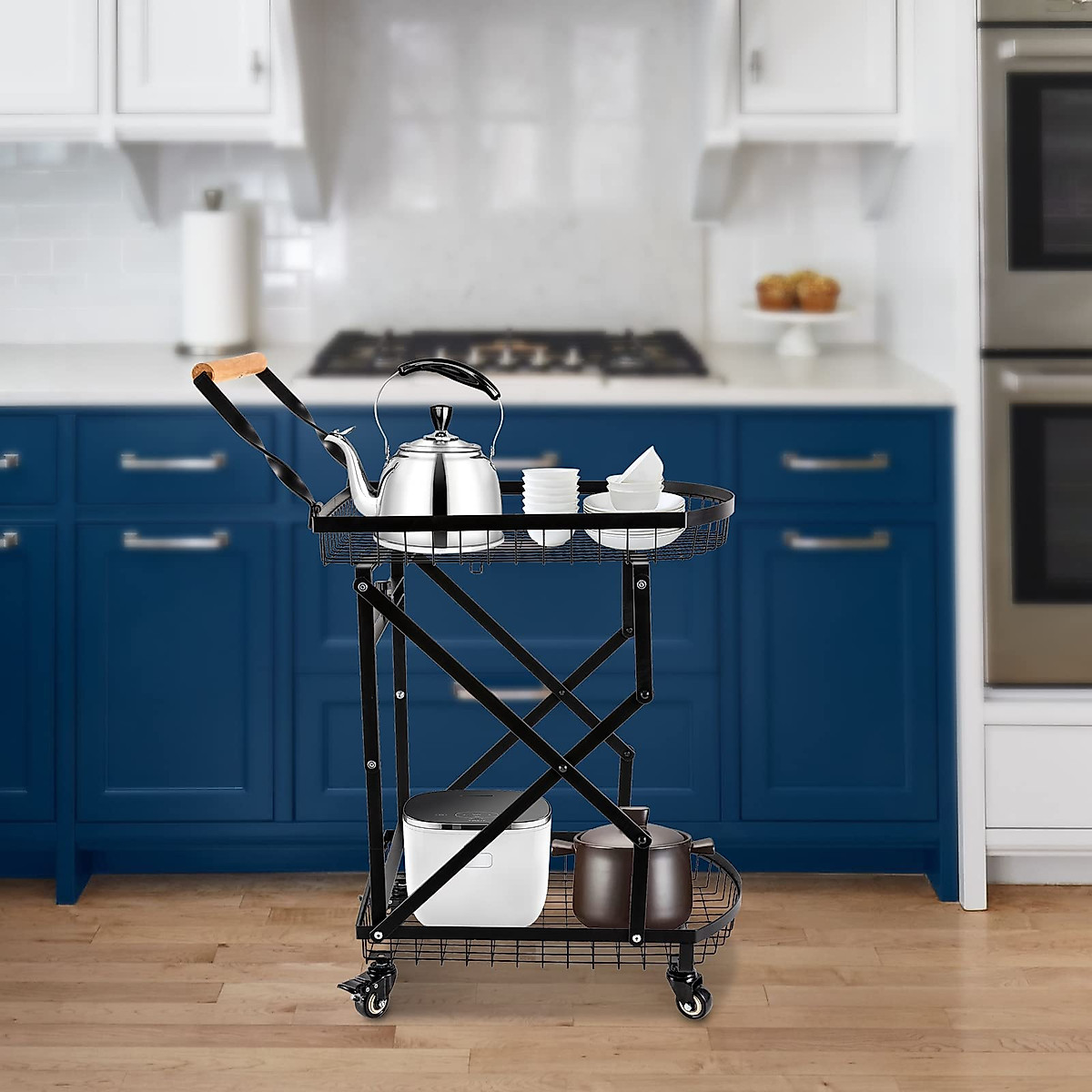 CheriMuMu Mobile Folding Shopping Trolley, Multi Use Functional Collapsible Luggage Carts Portable Rolling Hand Truck with Wheel for Car Trunk, Book Delivery Transporting (88 lbs) Black