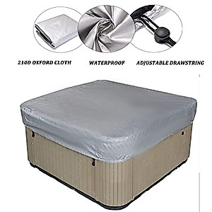 Klzzuk Square Spa Cover, Waterproof UV-Resistant Hot Tub Cover Cap, Outdoor All Seasons Hot Tub Anti-dust Cover, Tear Resistant 210D Oxford Cloth (207 * 207 * 30cm,Black)