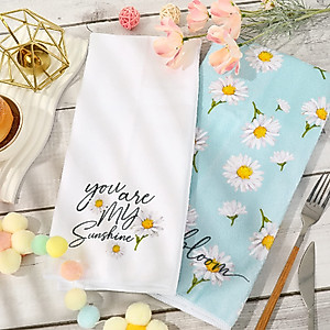 AnyDesign Spring Kitchen Dish Towel Daisy Flower Dishcloth Rustic Blue White Floral Hand Drying Tea Towel for Cooking Baking Cleaning Wipes Supplies, 18 x 28 Inch, Set of 4