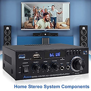 Stereo Audio Amplifier Receiver, 300Wx2 Home Dual Channel Bluetooth 5.0 Sound Speaker AMP, Home Amplifiers FM Radio, USB, SD Card, with Remote Control Home Theater Audio Stereo System Components
