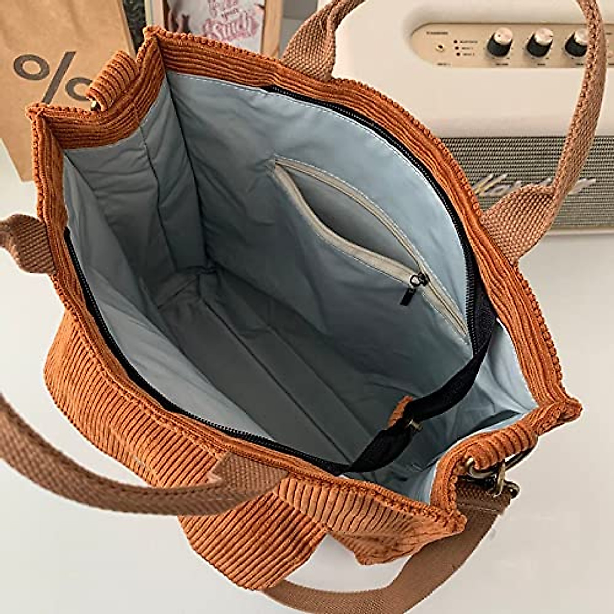 Corduroy Tote Bag Aesthetic Tote Bag Corduroy Hobo Bag for Women Tote Bag (Green)
