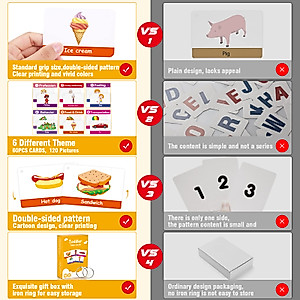 60 Cards, 120 Pictures Educational Toddler Flash Cards for Toddlers 3,4,5,6 Years, Preschool Kindergarten Toddler Learning Toys, Professional,Food,Drink, Transportation, Feeling, Behavior