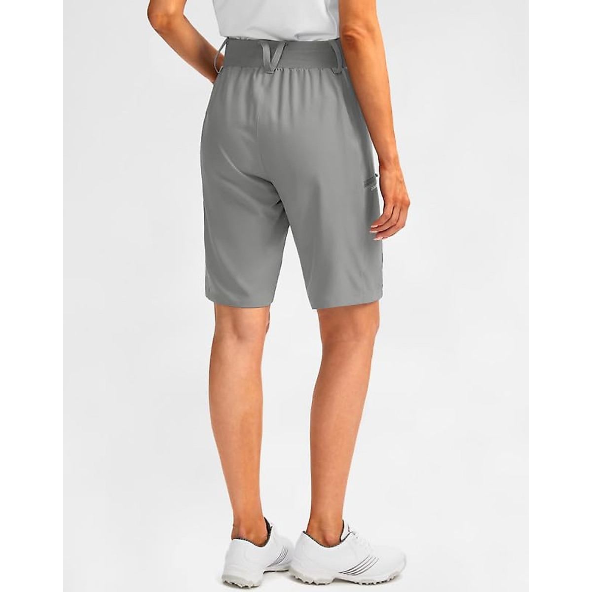 Women's Long Golf Hiking Shorts with Pockets 10" Quick Dry Lightweight Cargo Bermuda Shorts for Women Knee Length(Glacier Gray,XL)