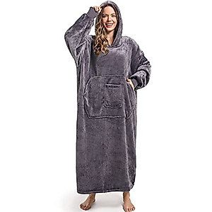 FUSSEDA Oversized Wearable Blanket Sweatshirt, Super Thick Warm Fleece Cozy Sherpa Hooded with Pockets and Sleeves Snuggie Gift for Women and Men