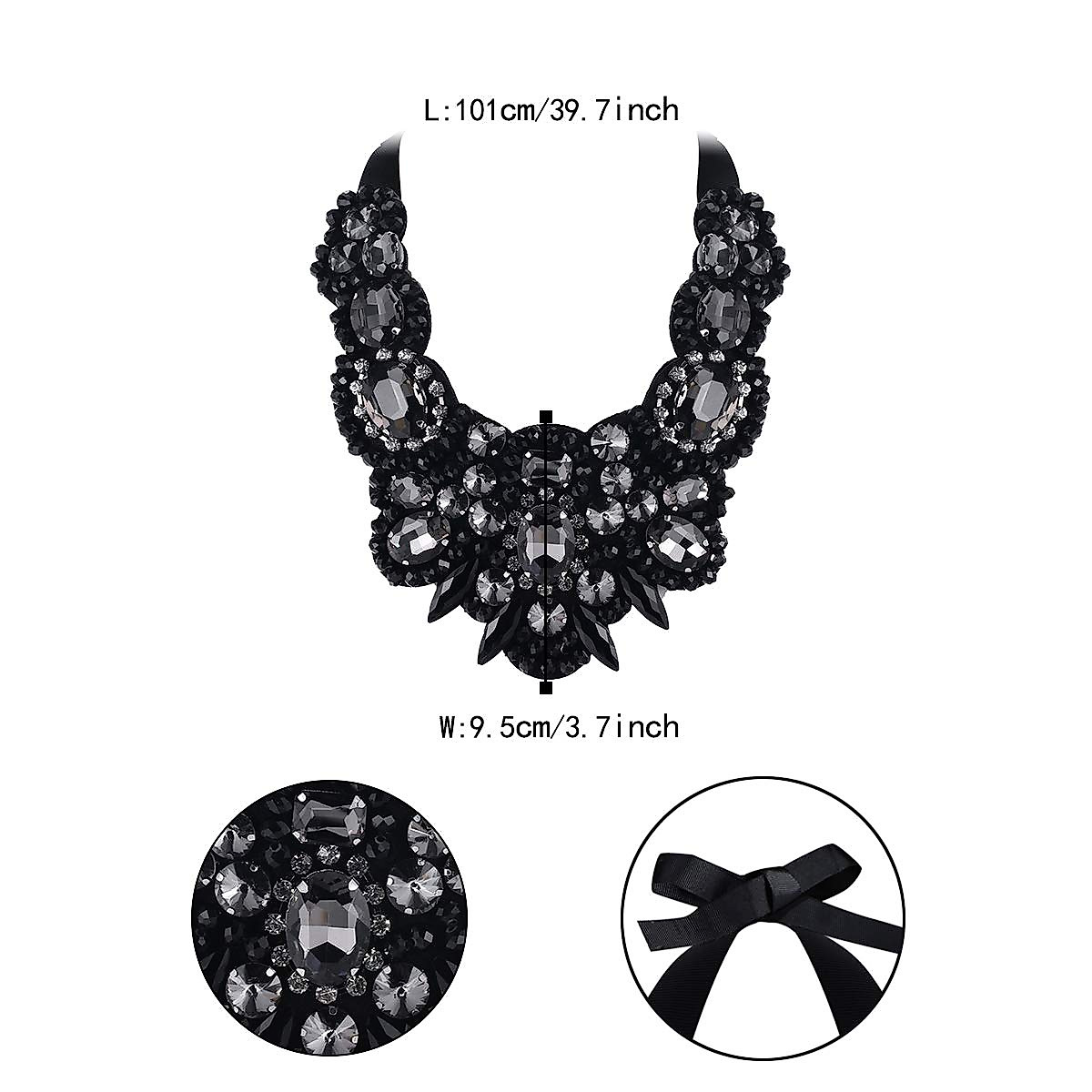 Flyonce Black Rhinestone Crystal Bib Chunky Collar Statement Necklace for Women Costume Jewelry