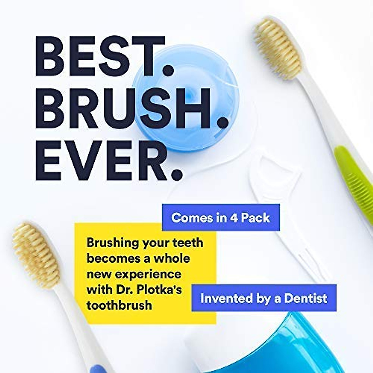 MOUTHWATCHERS - Manual Toothbrushes - Clean Teeth for Family - 4 Count - Floss Bristle Silver - Invented by Doctor Plotka's