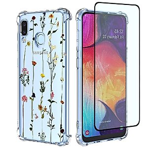 GTBDEKI Phone Case for Galaxy A40 Case,Samsung A40 SM-A405F Case with Screen Protector, Clear Case with Flower Garden Patterns Protective Phone Cover for Samsung Galaxy A40 Floral Garden