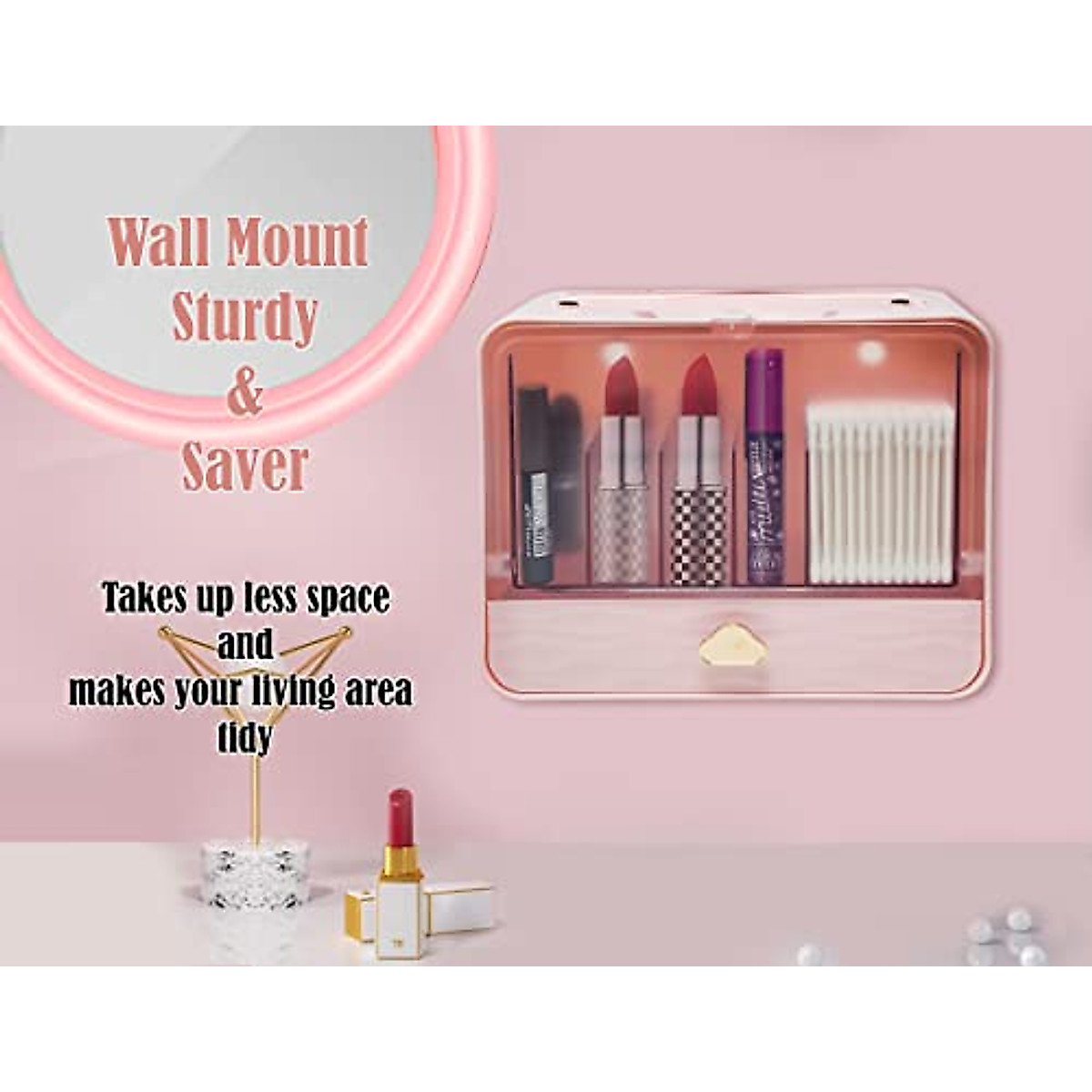 Makeup Organizer With Drawers, Wall mounted Organizer | Portable Makeup Organizer, Makeup Organizer | Makeup Storage Box, Pink Makeup Organizer