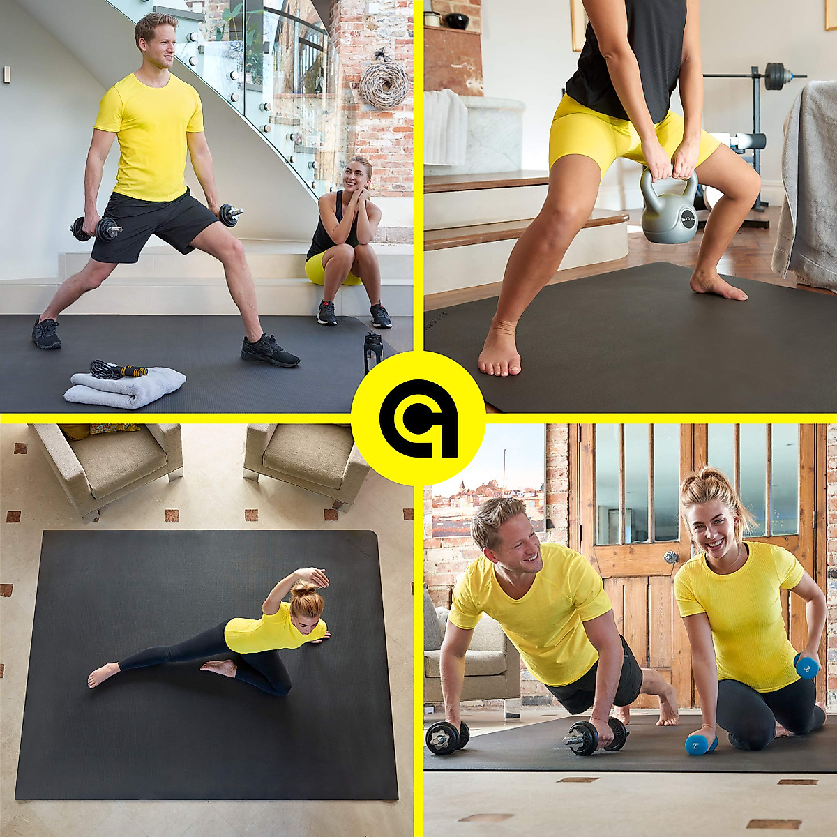 Large Exercise Mat 8' x 6' x 7mm | Ultra-Durable Non-Slip Rubber Workout Mat for Home Gym Flooring | Ideal for Cardio, Fitness, Plyo, MMA and Yoga | Jump Rope and Storage Bag Included - Black