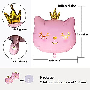 Pink Cat Balloons Crown Cat Party Decorations 2 Pcs 30 Inch Kitten Balloon Cartoon Cat Birthday Party Supplies Kitty Cat Themed Birthday Party Supplies Ballon Decor