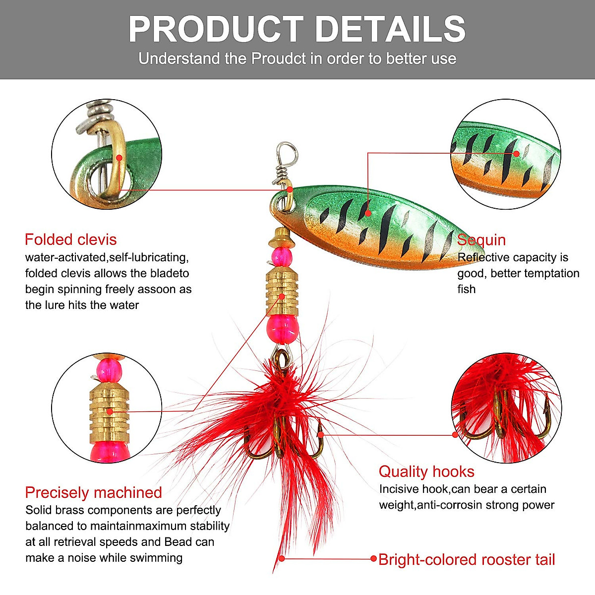 16PCS Fishing Lures,Spinner Baits Lures,Fishing Gifts for Men, Bass Fishing Baits for Freshwater Saltwater,Portable Tackle Bag Included