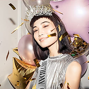 COCIDE Birthday Queen Sash & Crystal Tiara Set Birthday Silver Tiara and Crowns for Women Birthday Sash for Girls Birthday Decorations Set Rhinestone Headband Hair Accessories Glitter Sashes for Party