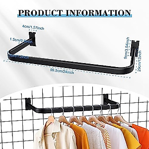 2 Pack Gridwall U-Shaped Hangrail Grid Wall Tubing Handrail 24 Inch Wide Black Metal Handrail for Grid Wall Retail Displays Bracket Clothing Rack Home Use (2, Black)