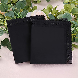 HOULIFE Women's Lace Handkerchiefs, Soft Cotton Embroidery Black Ladies Hankies with Lace Border (6 PCS)