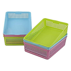 Easymanie Colorful Plastic Basket Tray, A4 Paper Baskets, Pack of 6