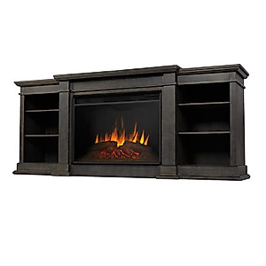 BOWERY HILL Modern 81" Fireplace TV Stand Mantel Heater with Remote Control, Adjustable Led Flame, 1500W in Antique Gray