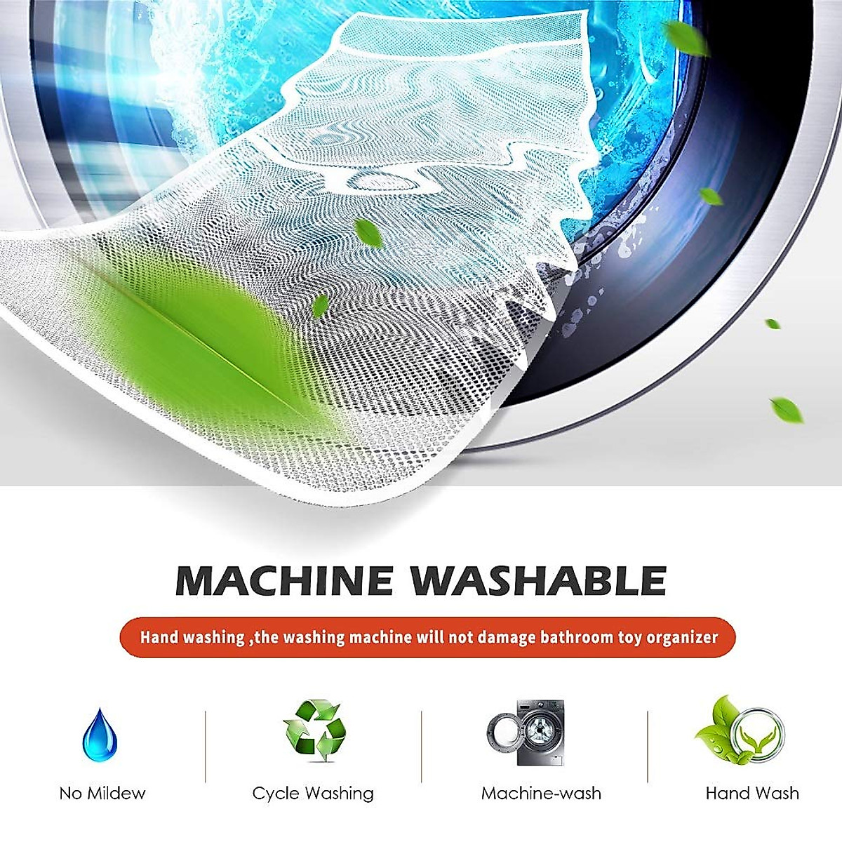 Mesh Bath Toy Organizer, 4 Ultra Strong Hooks, Bathtub Storage Bag, Multi-purpose Baby Toys Net, Toddler Shower Caddy for Bathroom, Kids Toy Holder with 5 Soap Pockets (16" x 23", White, M)