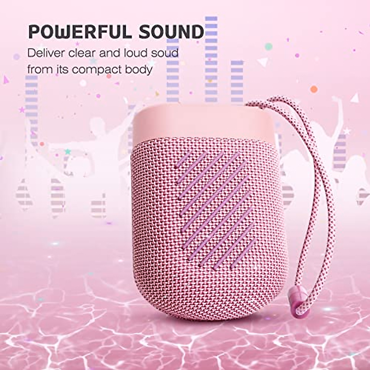 comiso IPX7 Waterproof Bluetooth Speakers, Portable Wireless Speakers with Rich Bass HD Sound, Small Compact Floating Speaker with 20H Playtime for Beach, Pool, Shower, Outdoor Travel - Rose Gold