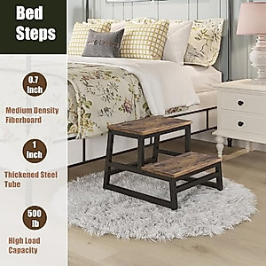 VonDream 2 Tier Step Stools for Adults with Non-Slip Stickers, Heavy Duty Bed Steps for High Beds,Kitchen Step Stool,Wide Wooden Step Stools for Kids, Step Stool for RV