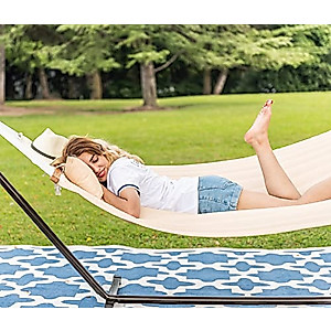 Lazy Daze Quilted Fabric Hammock with 12-Foot Stand, Double 2-Person Hammock with Pillow for Outdoor Outside Patio, Garden, Backyard, 450LB Capacity, Beige